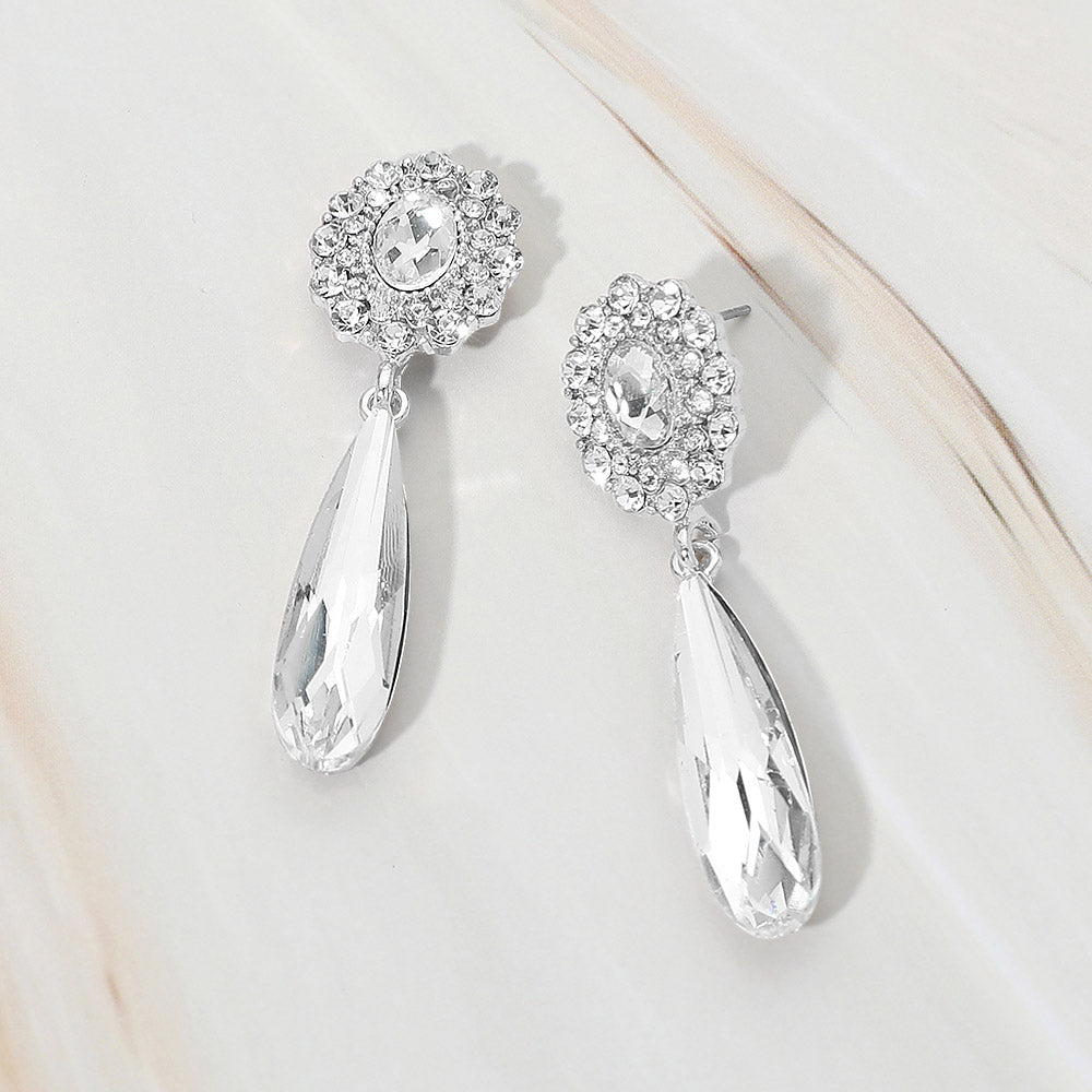 Clear Crystal Halo Long Teardrop Pageant & Prom Dangle Earrings on ...