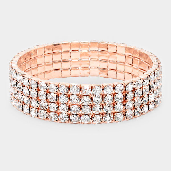 Clear 4 Row Bracelet on Rose Gold | L&M Bling - lmbling