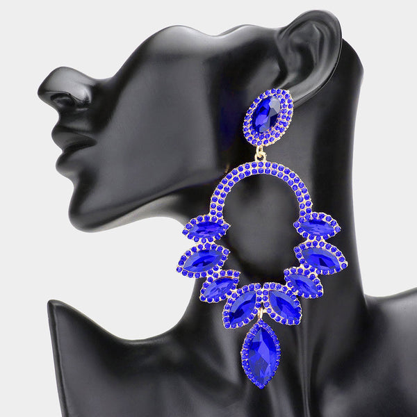Large Royal Blue Marquise Stone Statement Earrings | Pageant Earrings | L&M Bling - lmbling