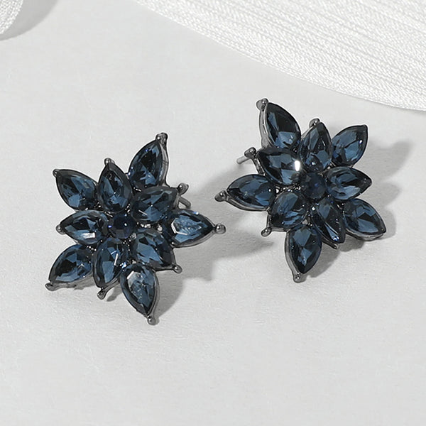 Navy Cluster Stone Flower Stud Pageant Earrings | Navy Interview Stud ...