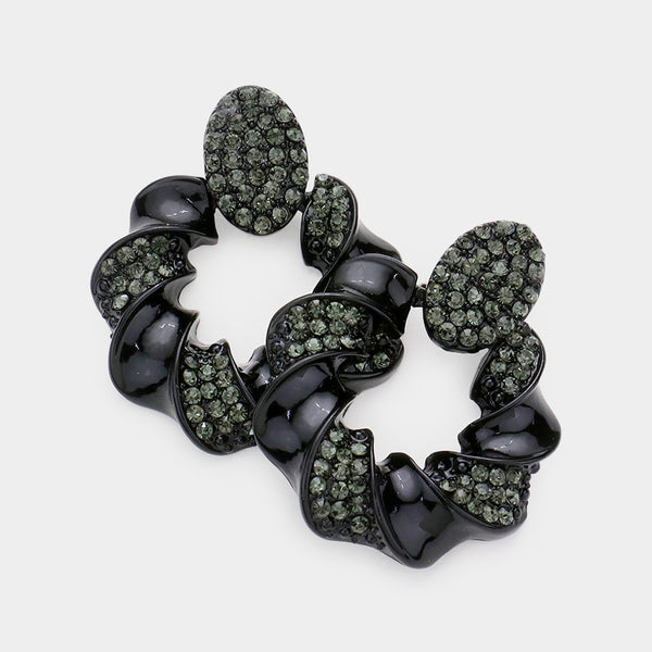 Rhinestone Embellished Black Spiral Open Circle Pageant Earrings ...