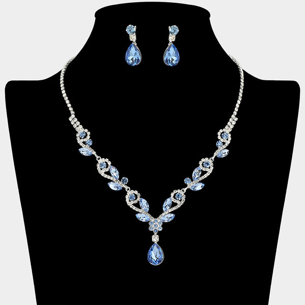 Light Sapphire Teardrop Marquise Prom Necklace Set on Silver | L&M ...
