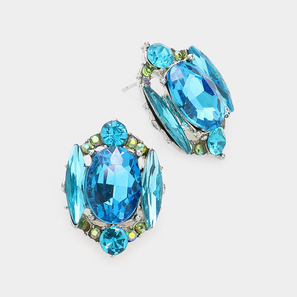 Aqua Multi Stone Shape Pageant Stud Earrings | Interview Earrings | L&M ...